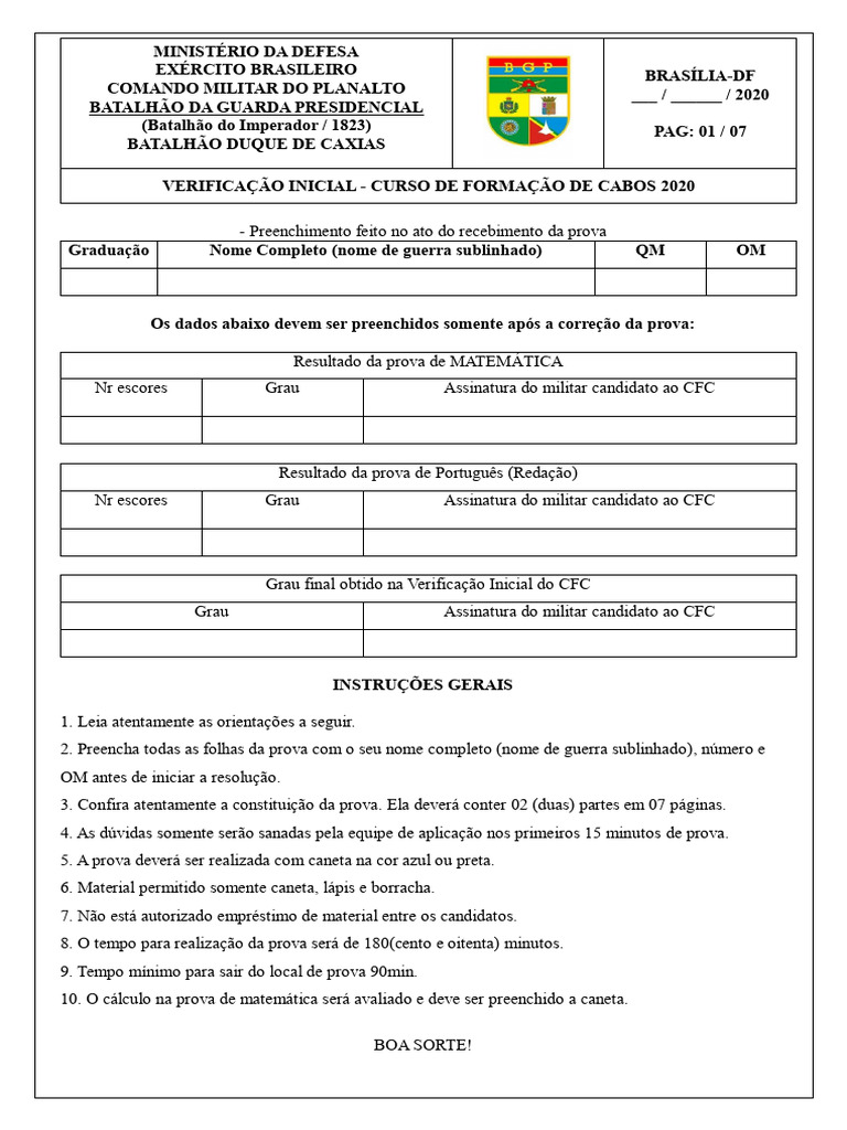 Prova CFC 2020 - Versão Final | PDF