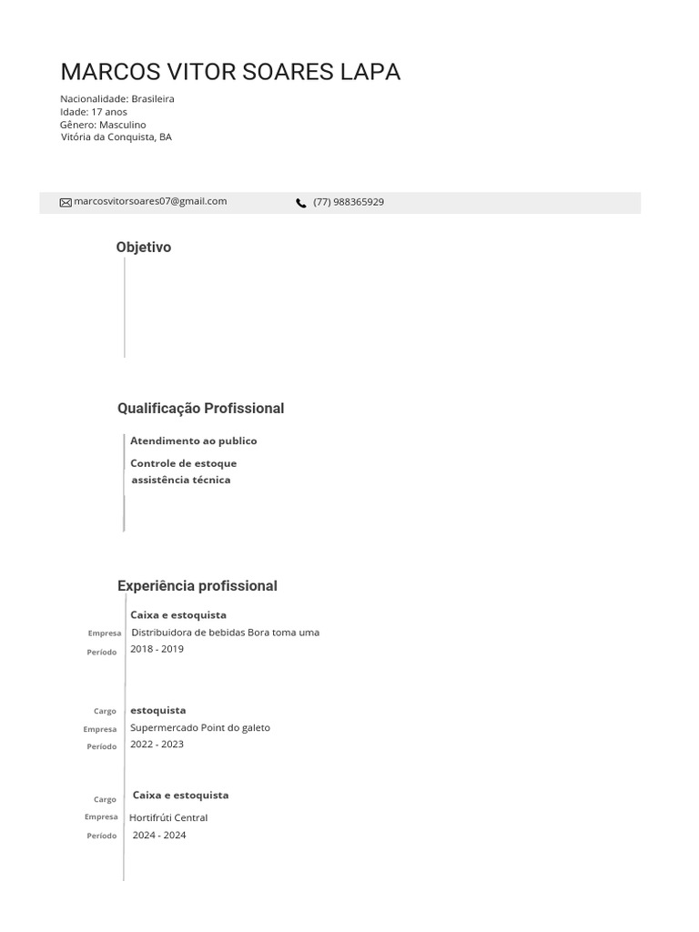 Currículo Marcos Vitor Soares | PDF