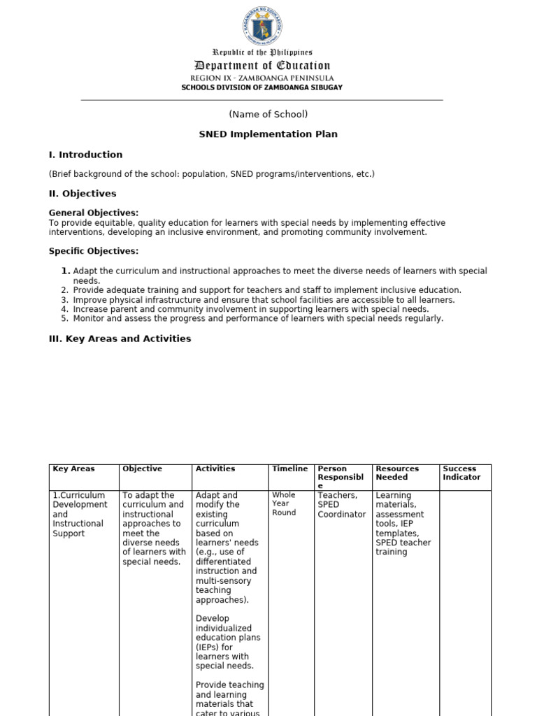 SNED Implementation Plan | PDF | Individualized Education Program ...