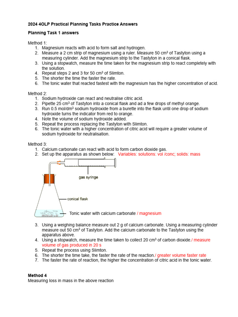 2024 4OLP Practical Planning Tasks 1-8 Answers | PDF | Acid | Solvent