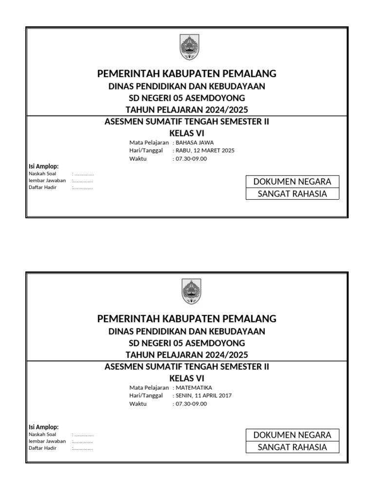 Cover Amplop Ujian | PDF