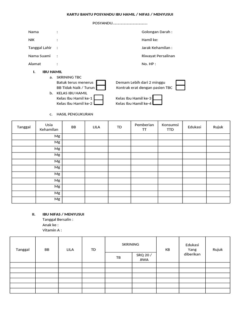 Kartu Bantu Posyandu Ibu Hamil | PDF