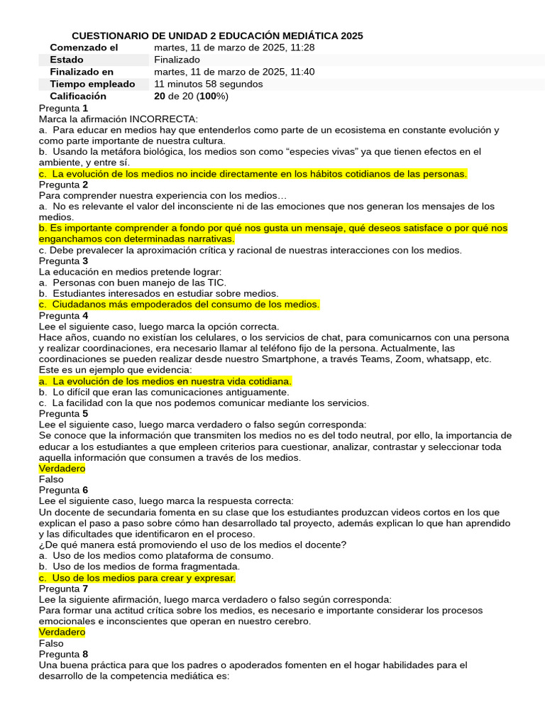 Cuestionario sobre Educación Mediática 2025 | PDF | Publicidad ...