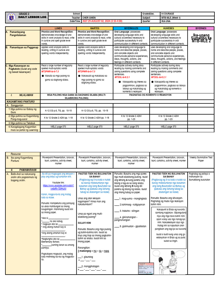 Q1 DLL MTB2 Week-1 | PDF