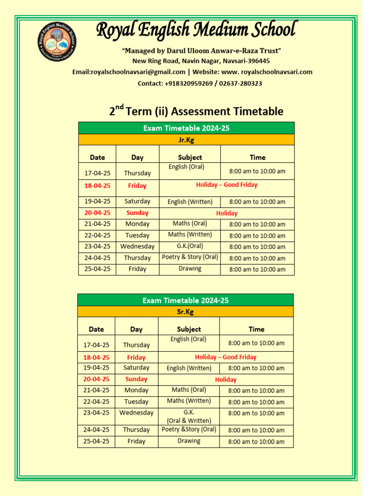 2nd TERM - IInd ASSESSMENT-TIMETABLE 2024-25 | PDF