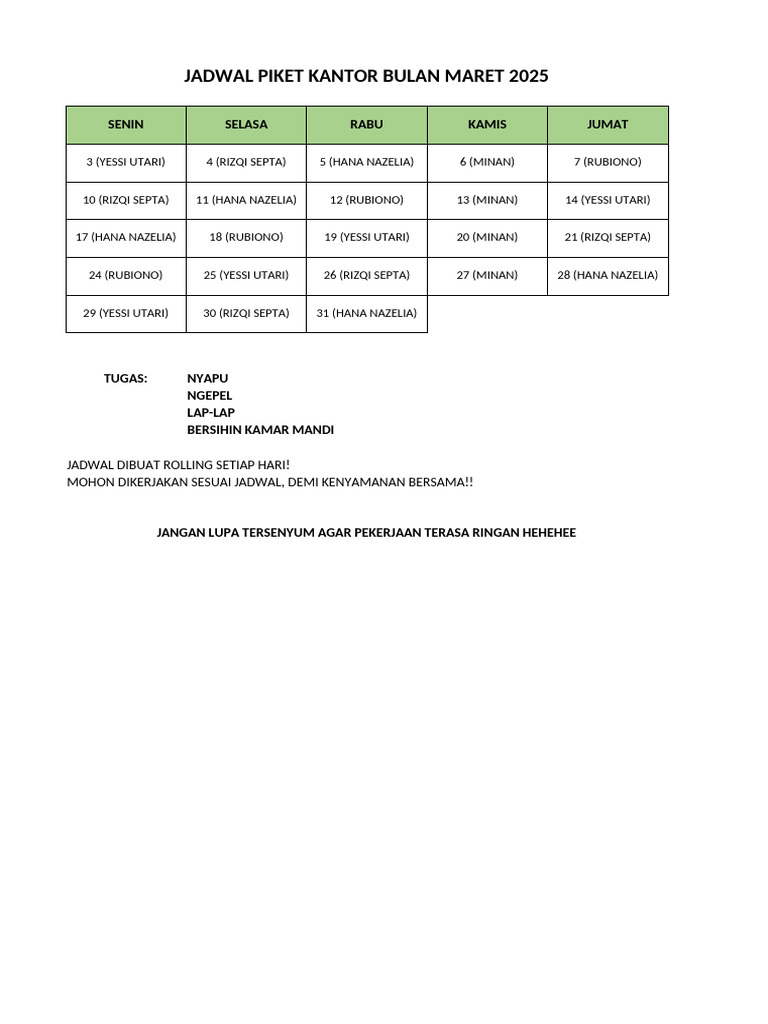 Jadwal Piket | PDF
