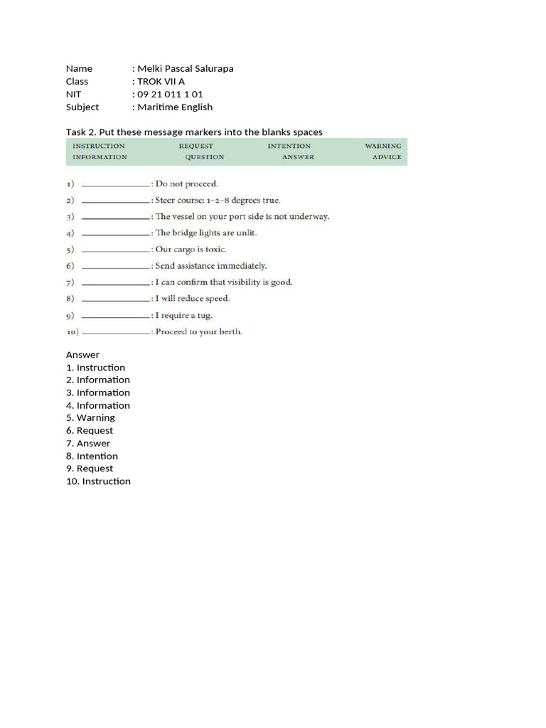 Tugas maritime english | PDF