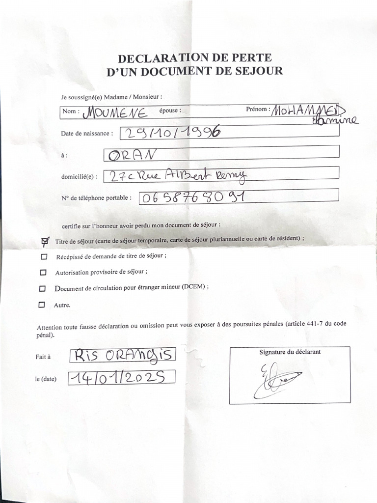 Declaration de Perte | PDF