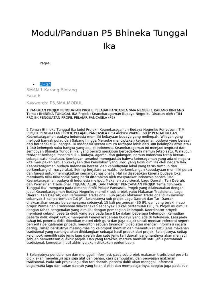 Panduan P5 Keanekaragaman Budaya | PDF