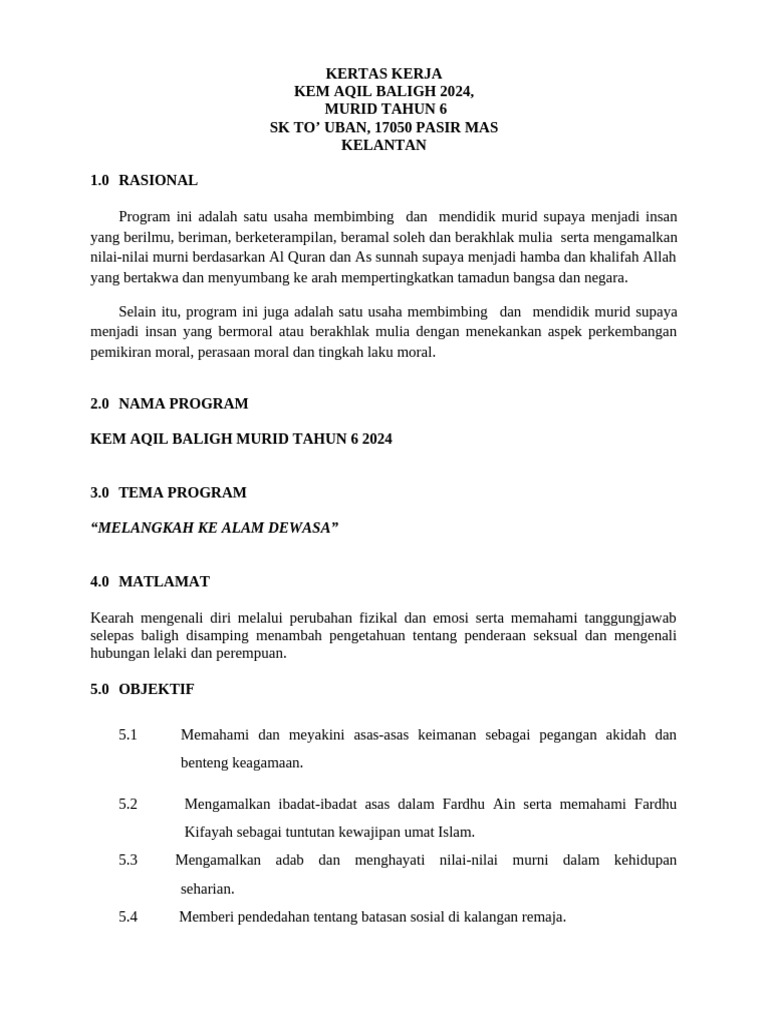 Kertas Kerja Kem Aqil Baligh | PDF