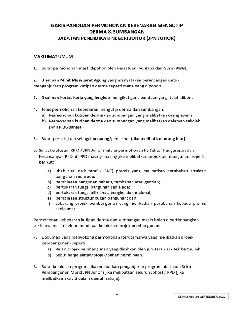 Garis Panduan Kebenaran Mengutip Derma & Sumbangan JPN Johor08092022 | PDF