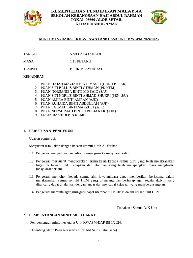 Minit Mesy Khas Kwapm | PDF