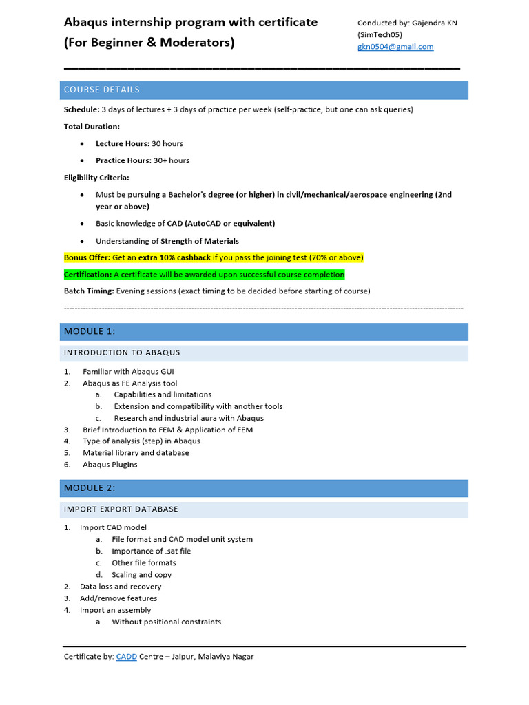 Abaqus Syllabus Brief 03 2025 | PDF | Computer Aided Design | Finite Element Method