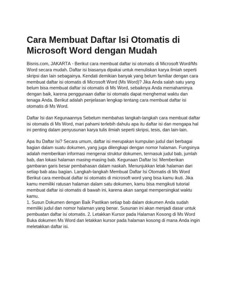 Cara Membuat Daftar Isi Otomatis Di Ms Word Dengan Mudah | PDF