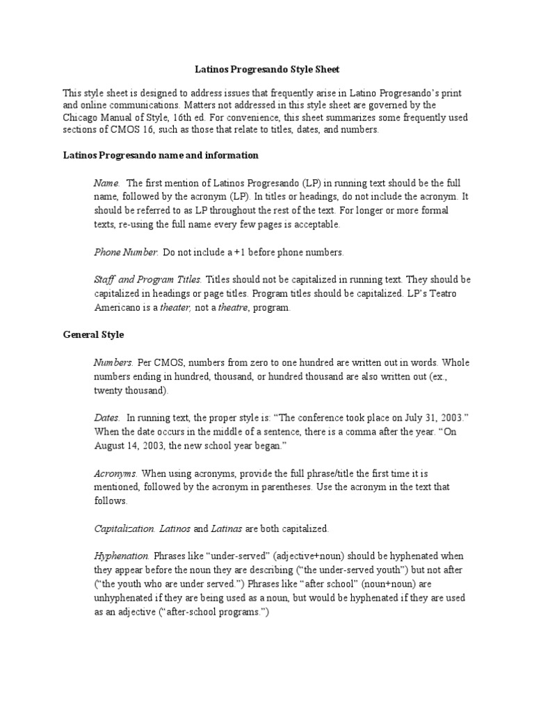LP Style Sheet | PDF | Acronym | Grammatical Number