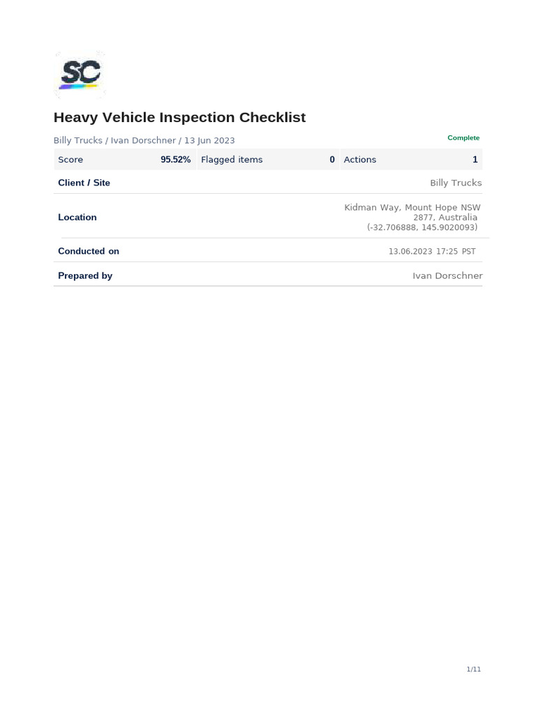 Heavy Vehicle Inspection Checklist 2023 | PDF | Tire | Steering