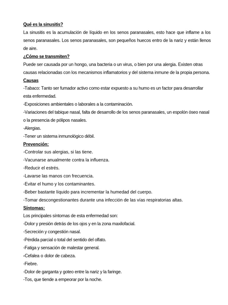 Qué es la sinusitis y sus síntomas | PDF