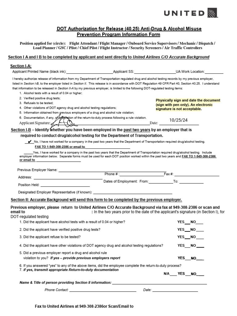 4025 Dot Questionnaire Ua Form Only | PDF | Fax | Aviation