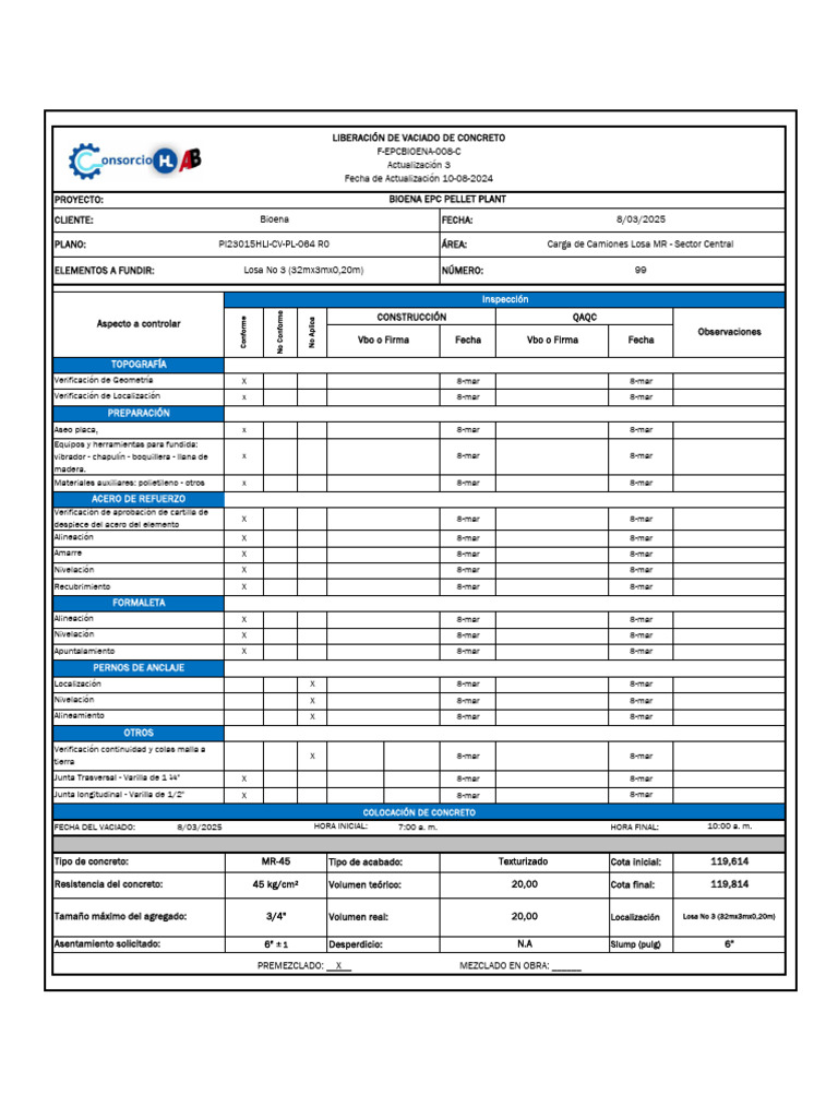 F-EPCBIOENA-008-C Liberación de Concreto 99 | PDF