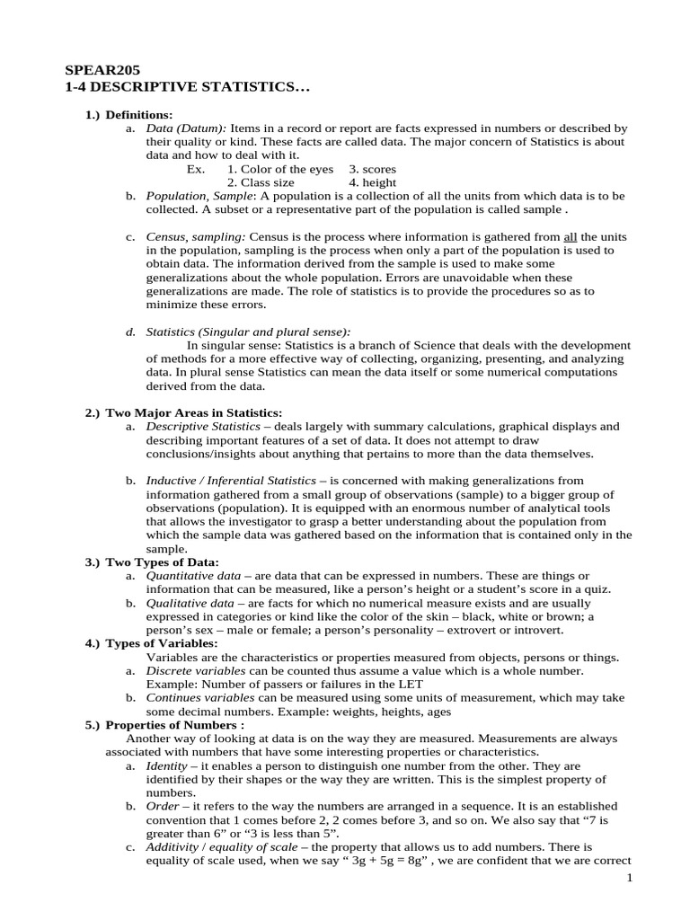 Chapter 1 To 4 Descriptive Statistics | PDF | Sampling (Statistics) | Statistics