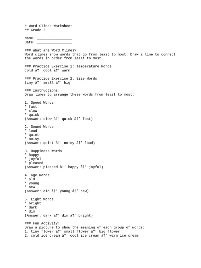 Word Clines Worksheet | PDF