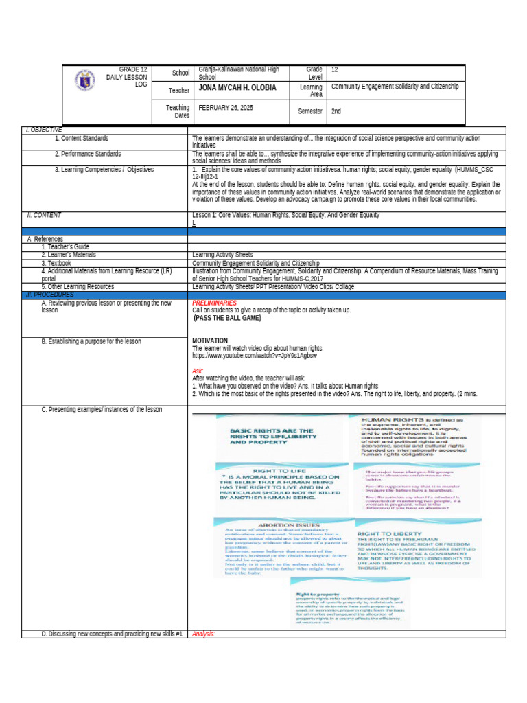 Lesson Plan Week 1 Quarter 4 | PDF | Equal Opportunity | Social Equality