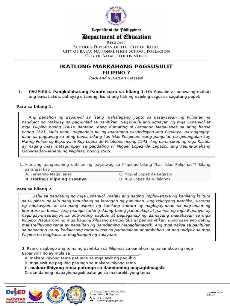 Fil7 Q3 TQ STE Joy | PDF