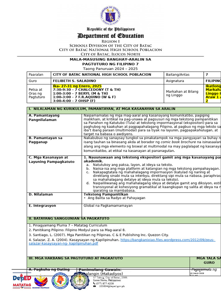 DLP - FIL7-Q3 - Week8-Enero 27-31 - Fel-Day1&2 | PDF
