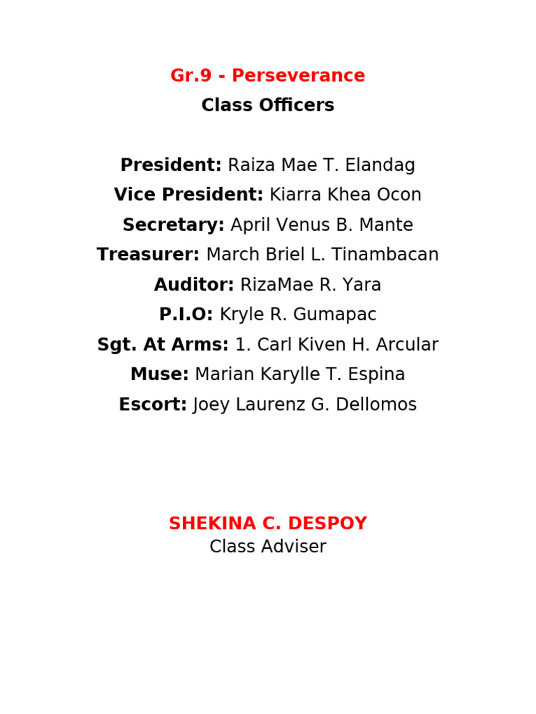 Class Officers 2022-2023 | PDF
