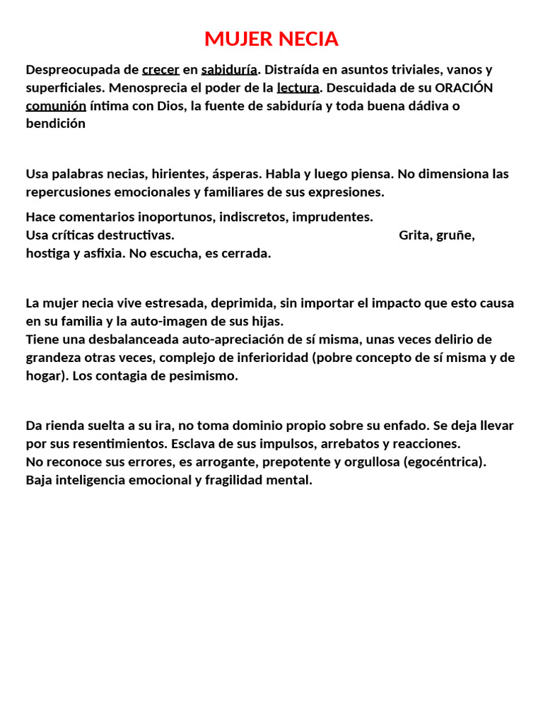 Características de la Mujer Necia y Sabia | PDF | Sicología