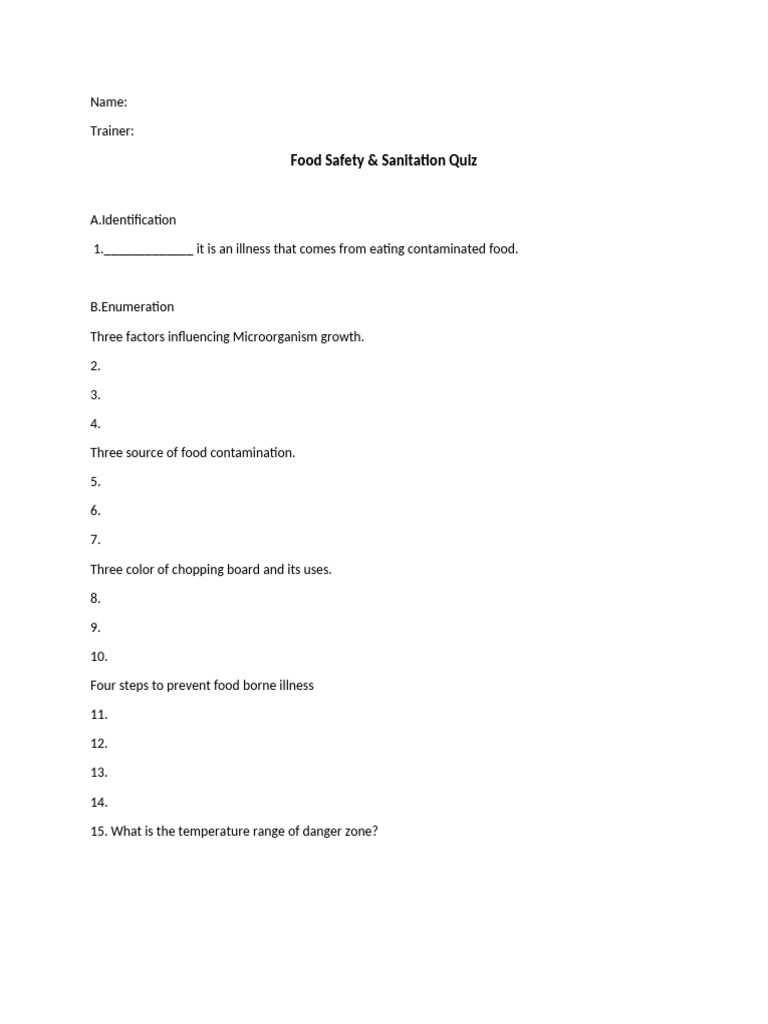 Quiz Food Borne Illness | PDF