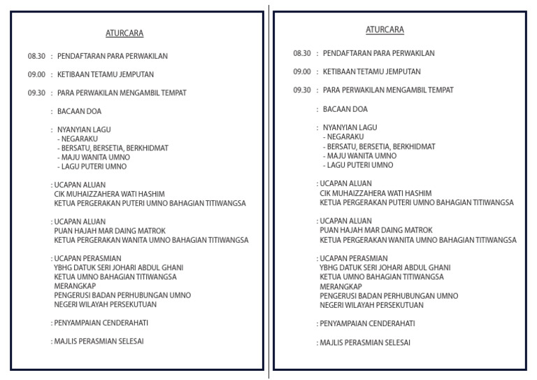Aturcara Perasmian Mesyuarat Perwakilan Wanita & Puteri 2019-Belakang | PDF