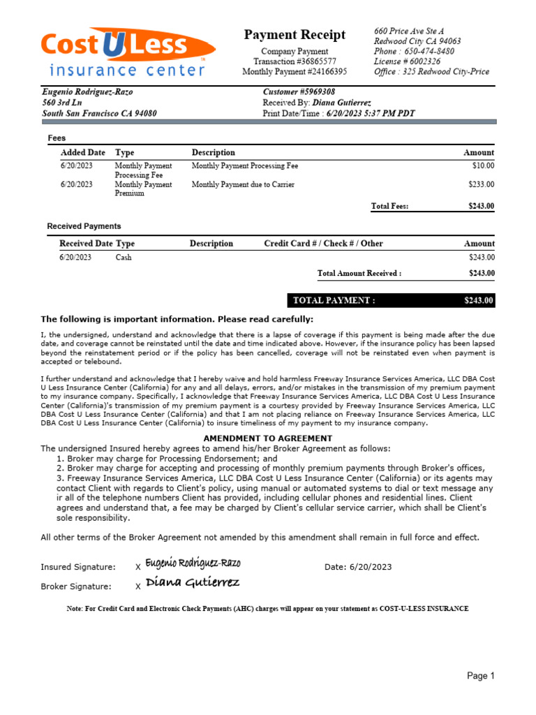 Monthly Insurance Payment Receipt | PDF | Payments | Insurance