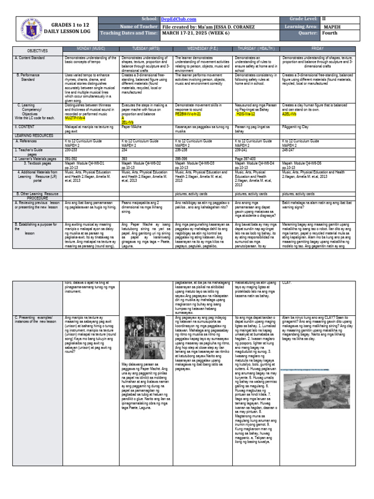 DLL_MAPEH 2_Q4_W6 | PDF