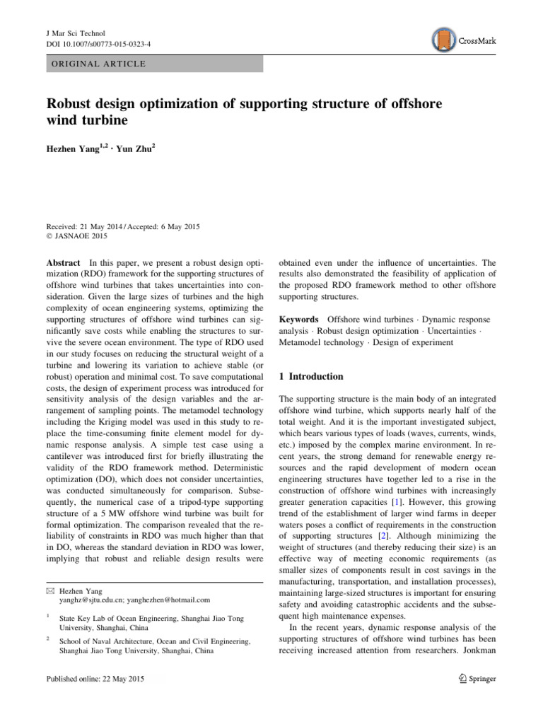 Robust Design Optimization of Supporting Structure of Offsh | PDF | Mathematical Optimization ...