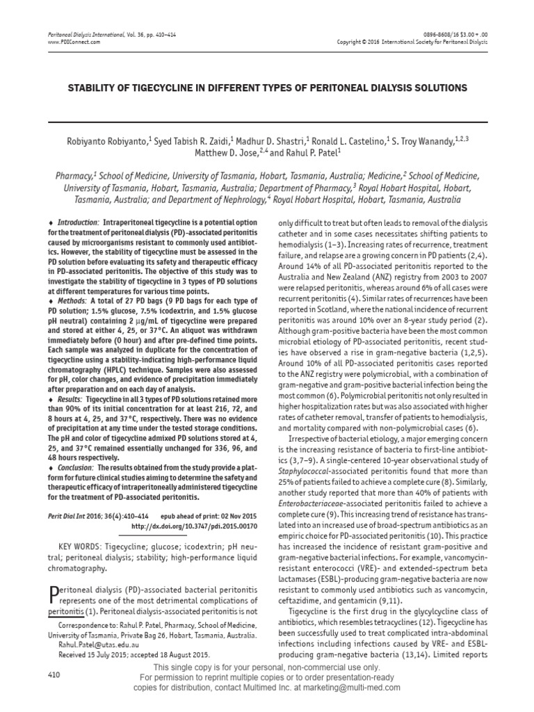 Stability of Tigecycline in Different Types of Peritoneal Dialysis ...