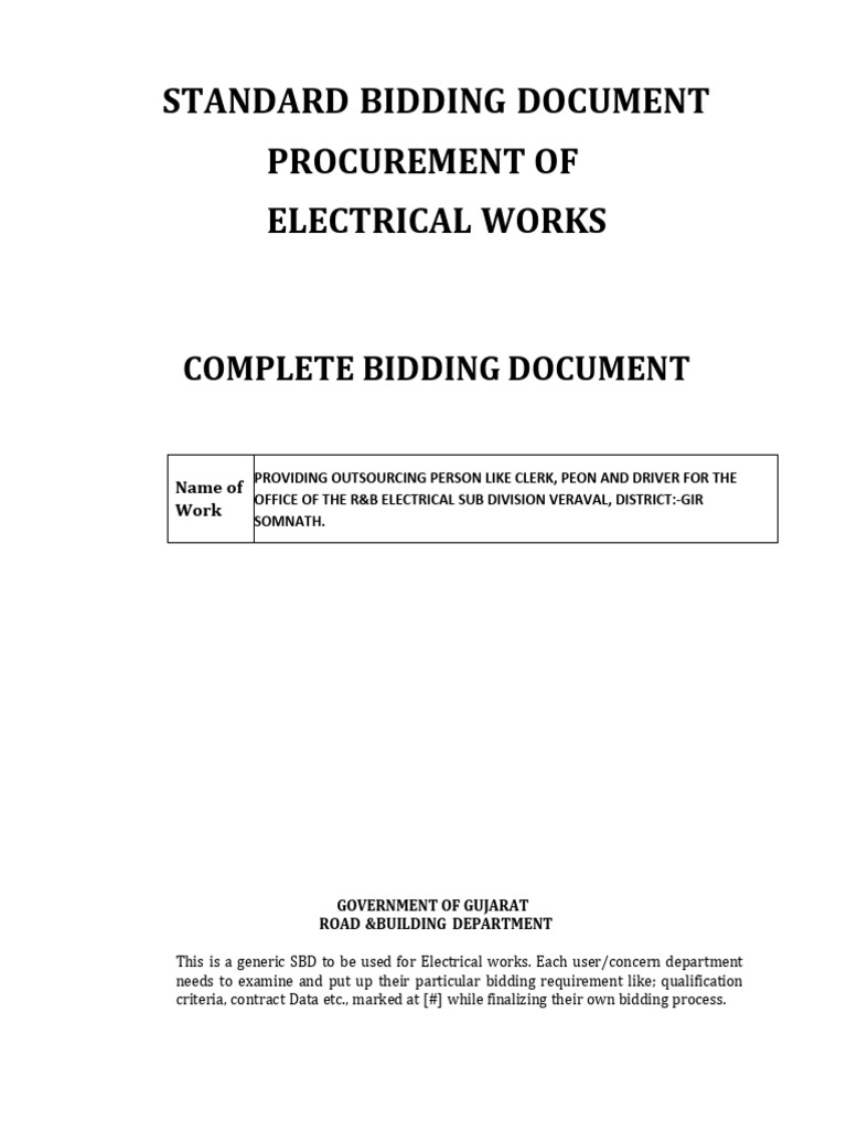 Standard Bidding Document Procurement of Electrical Works | PDF | Joint ...