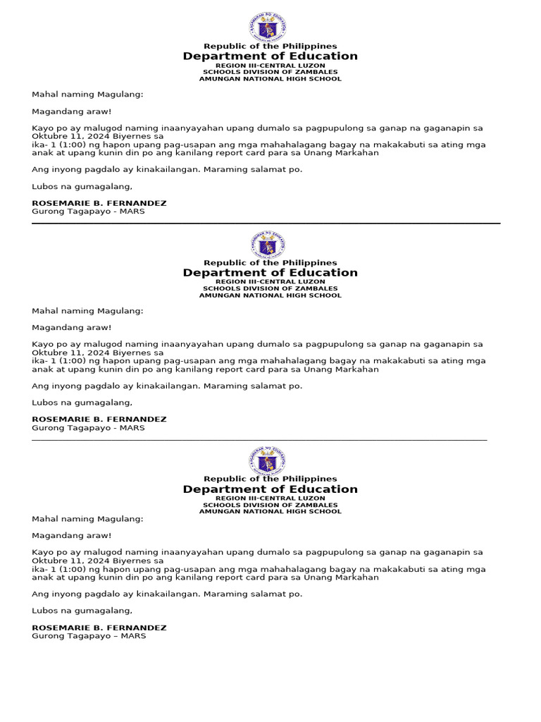 Pta Meeting Letter 2 | PDF