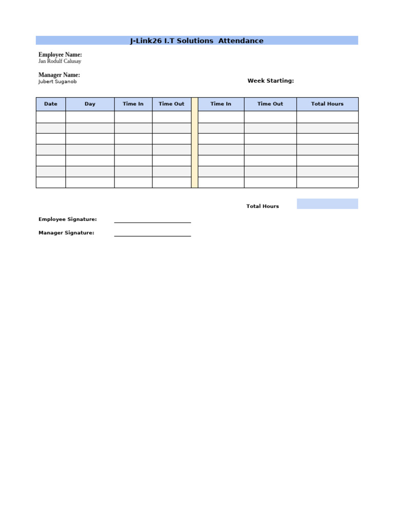 J-Link26 Employee Attendance Record | PDF