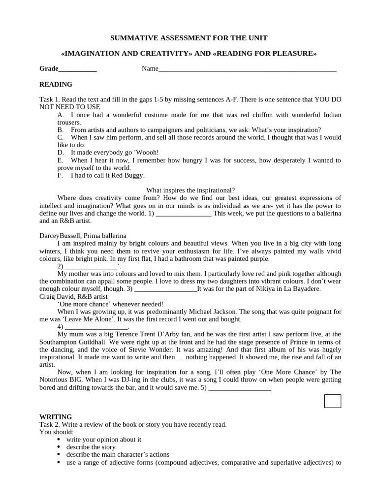 Imagination and Creativity Assessment | PDF | Adjective | Cognition