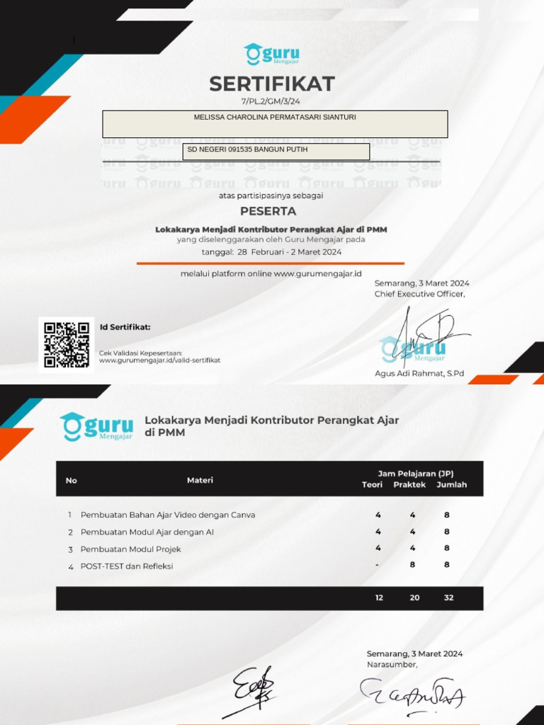 Sertifikat Lokakarya MELISSA | PDF