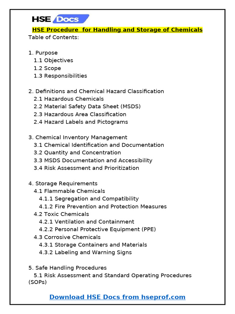 Chemical Handling and Storage Procedures | PDF | Personal Protective Equipment | Dangerous Goods