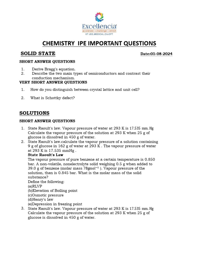 1 SR Chemistry Solid State | PDF | Electrochemistry | Materials