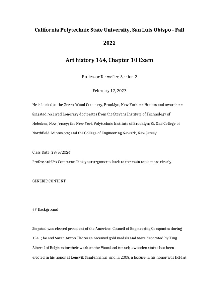 Art History 164 Chapter 10 Exam | PDF