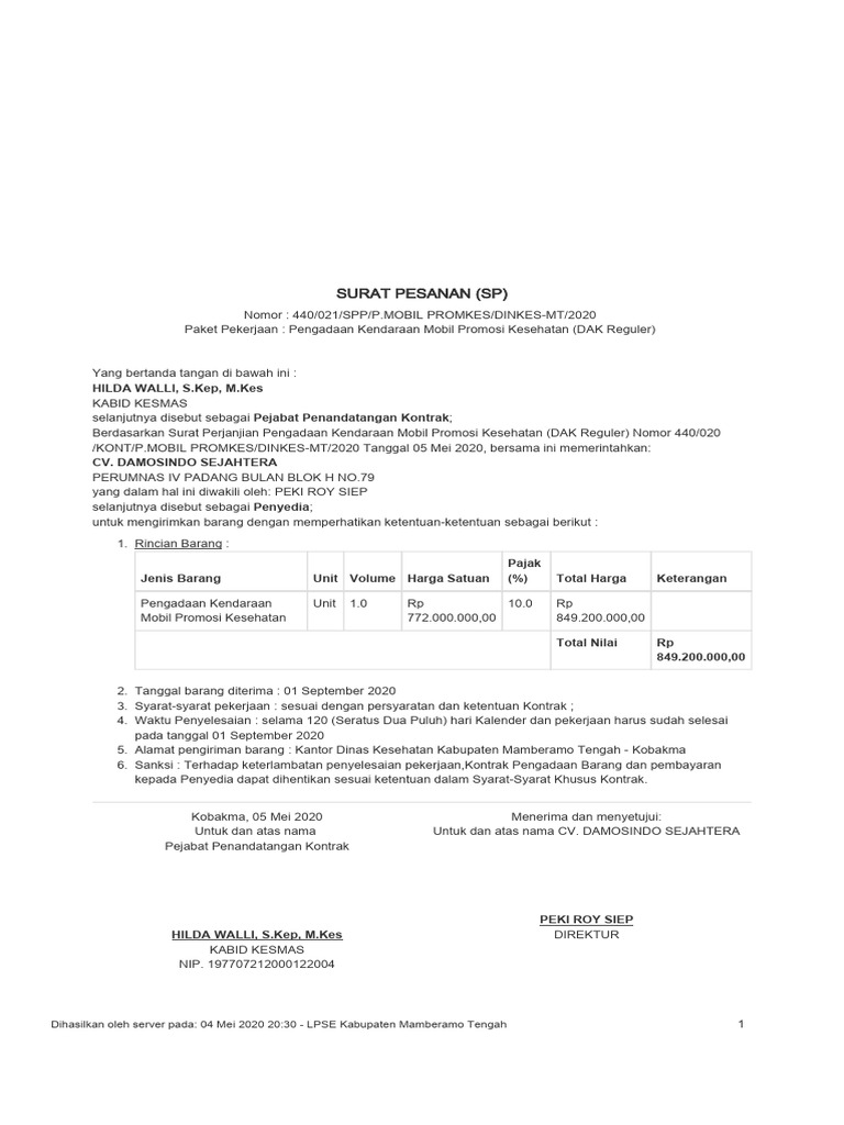 SPP Pengadaan Mobil Promkes | PDF