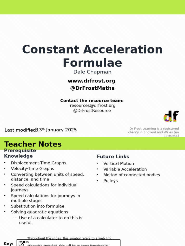 Constant Acceleration Formulae - Lesson | PDF | Acceleration | Area