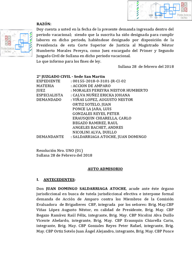 auto admisorio | PDF | Ley procesal | Demanda judicial