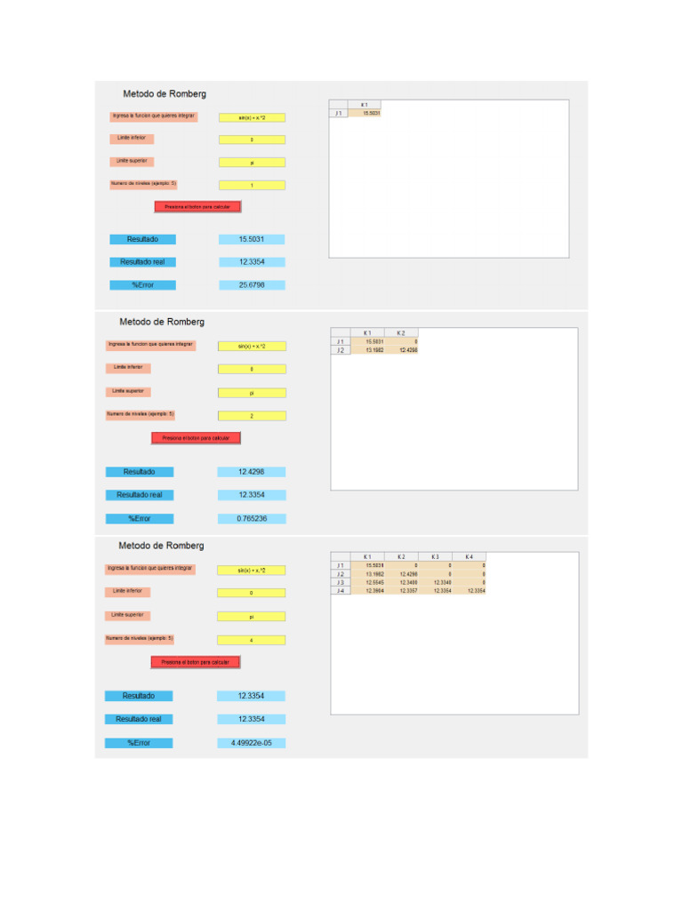 Capturas Interfaz. Metodo Romberg. 3AM1 | PDF