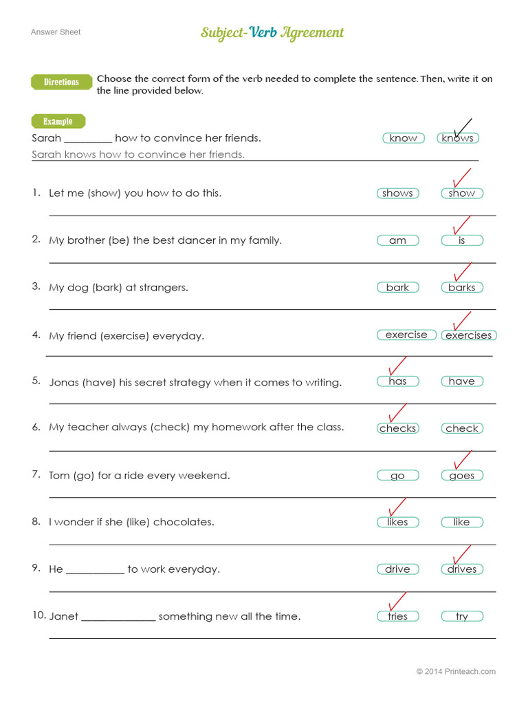 Grammar Worksheet - Answers | PDF