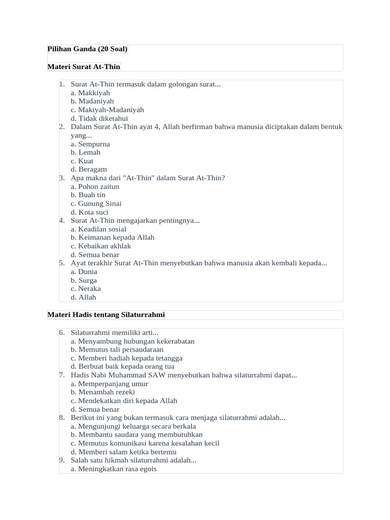 SOAL PERSIAPAN STS KLS IV | PDF